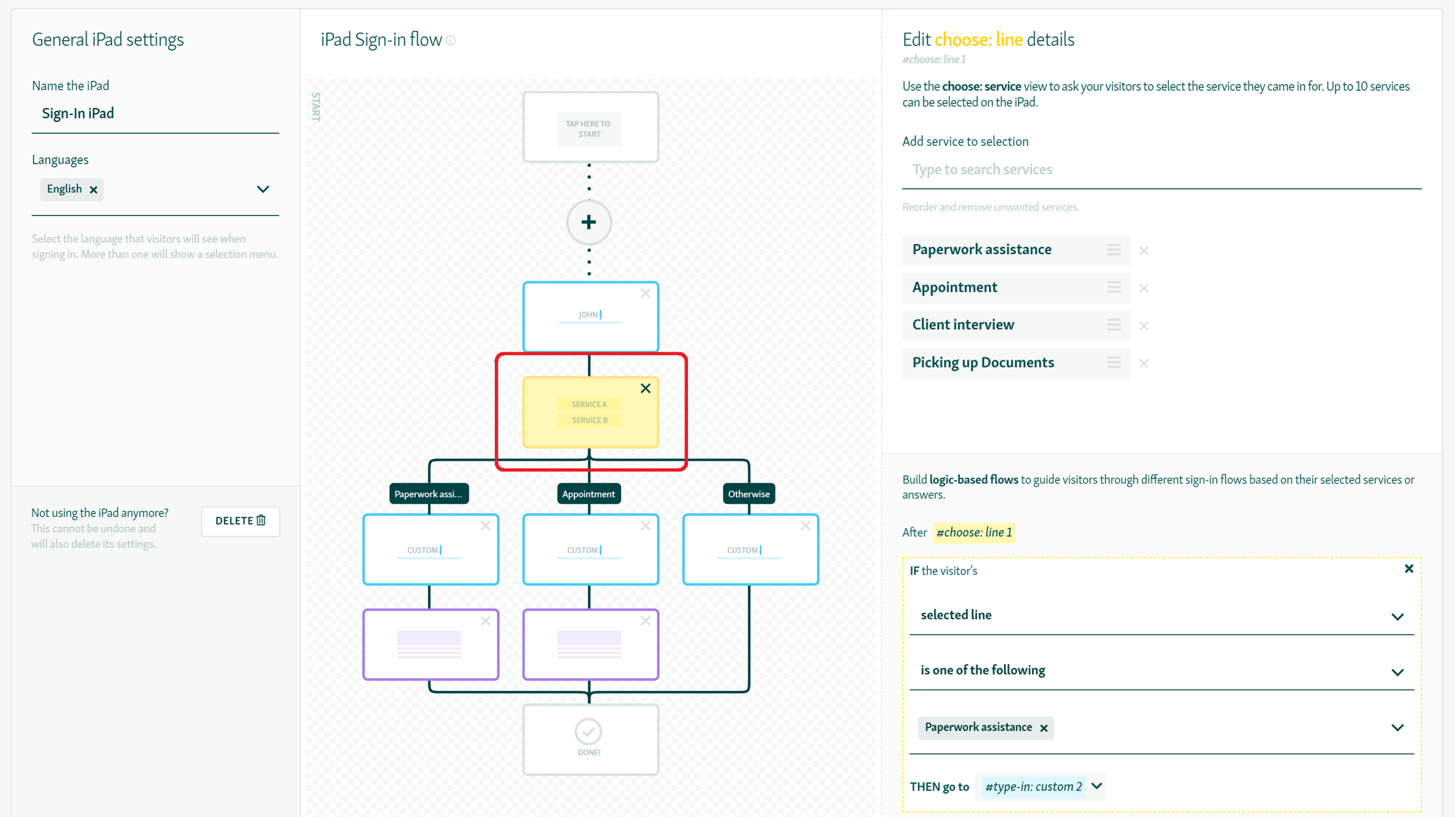iPad-specific line selection