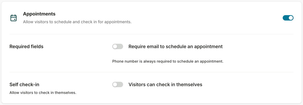 Set up self check-in for Appointments
