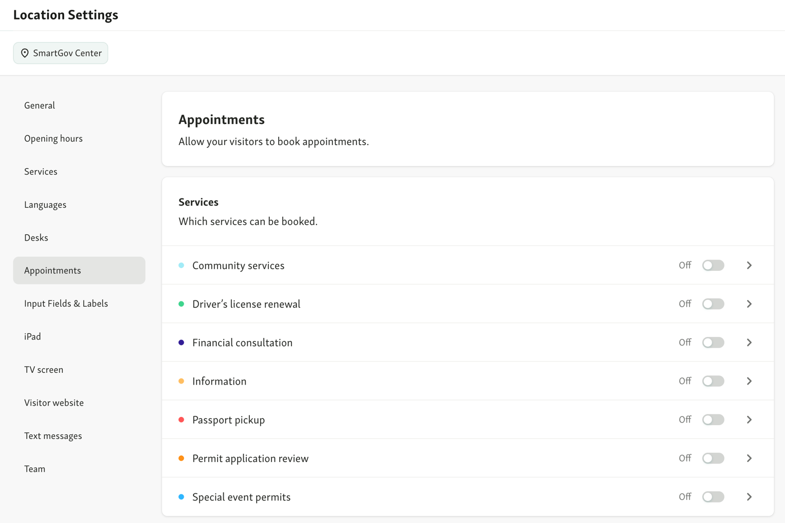 Appointments settings overview