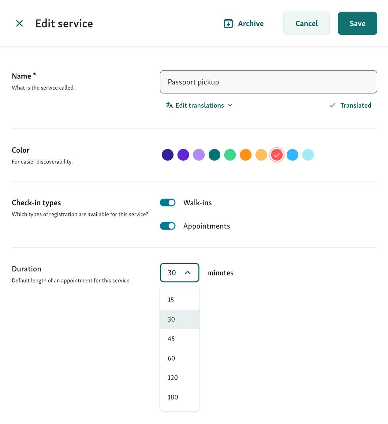 Appointments settings overview